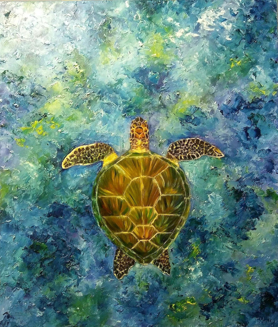 Turtle Under Water.original Art.oil on Canvas.turtle Wall Art.wall Art ...