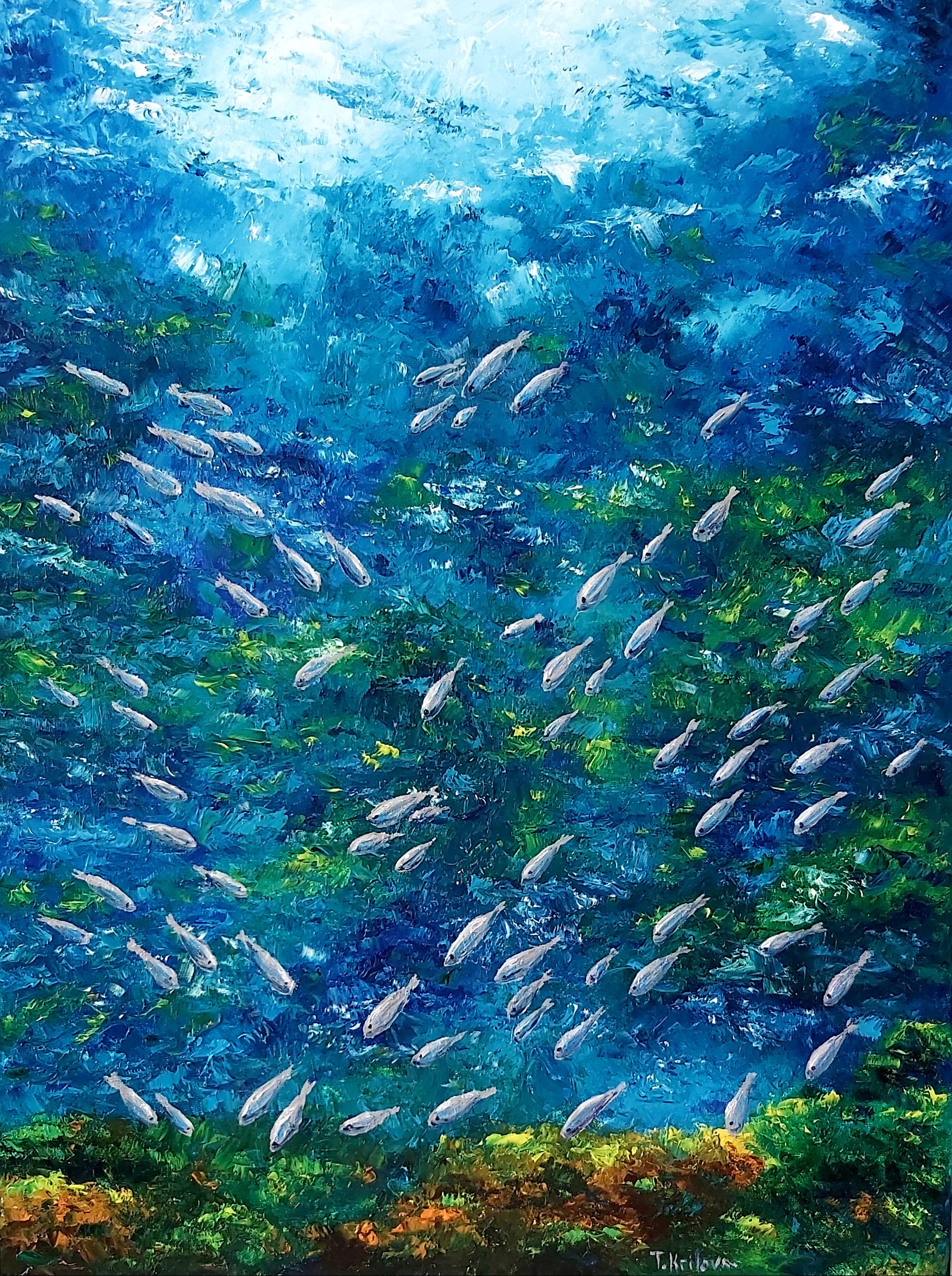 Ocean View Original Art Oil on Canvas Fish Underwater Impasto Painting ...