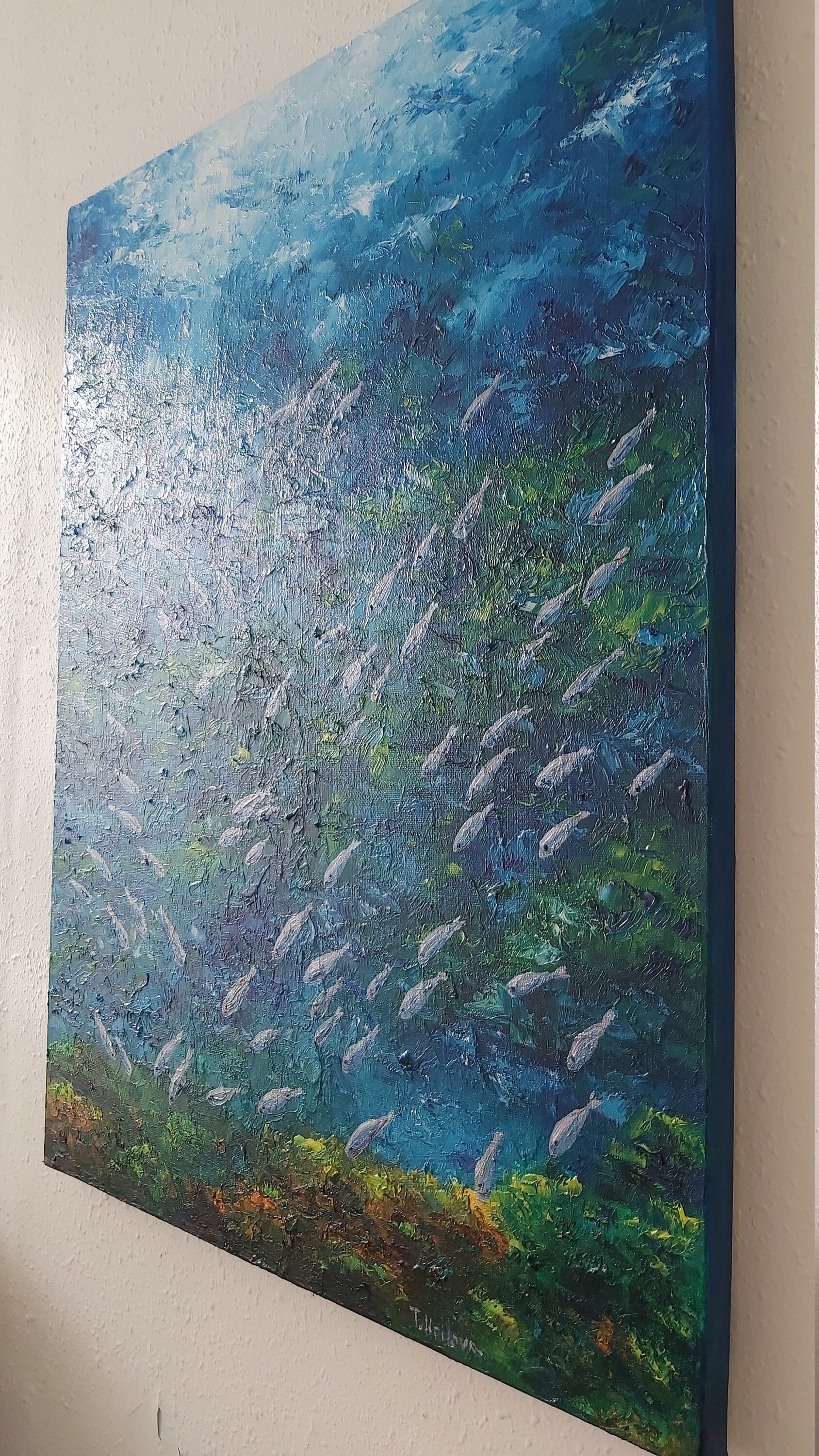 Ocean View Original Art Oil on Canvas Fish Underwater Impasto Painting ...