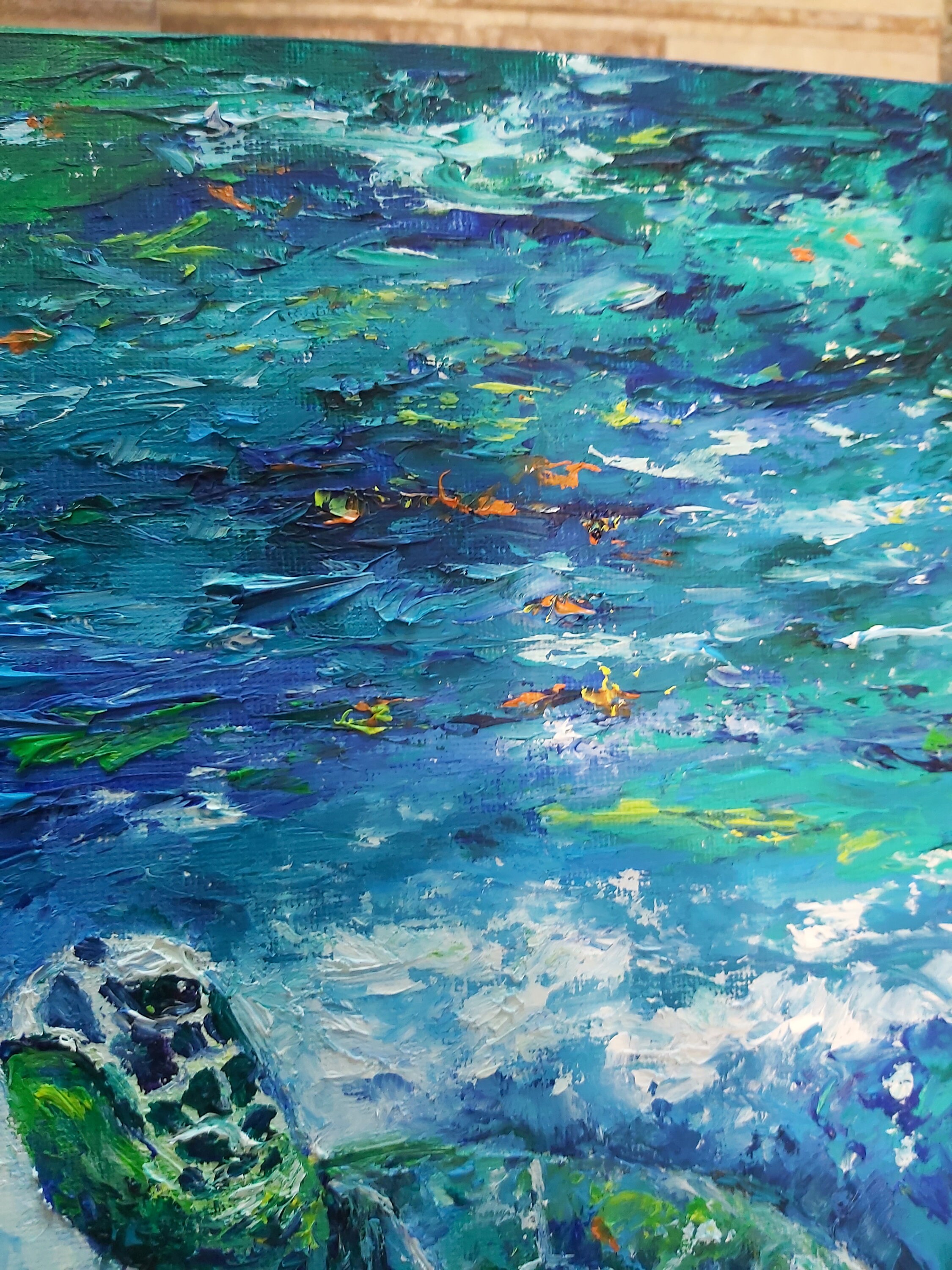 Turtle Under Water Original Art Oil on Canvas Turtle Wall Art Impasto ...