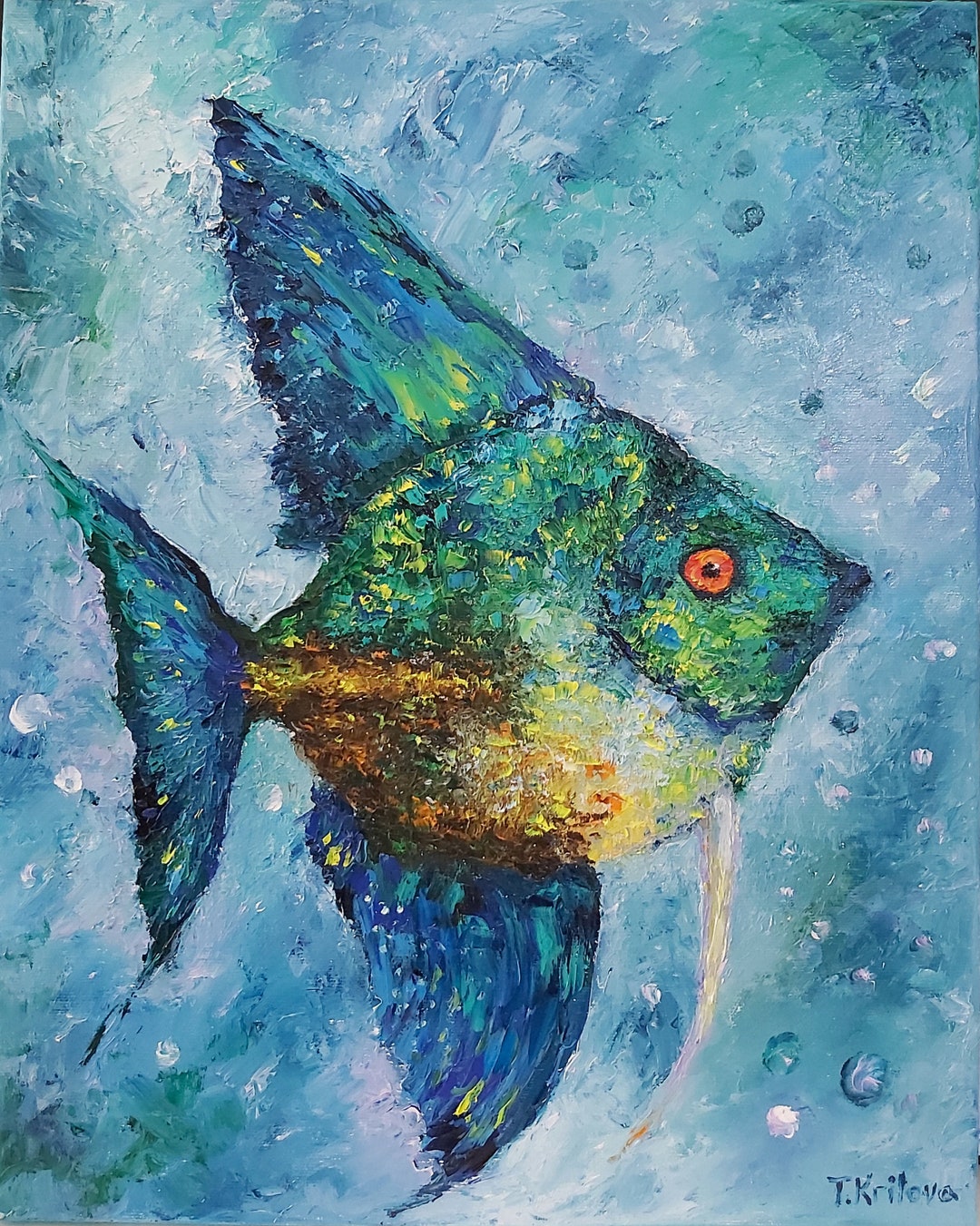 Fish.original Art.oil on Canvas.impasto Oil Painting.colored Fish ...