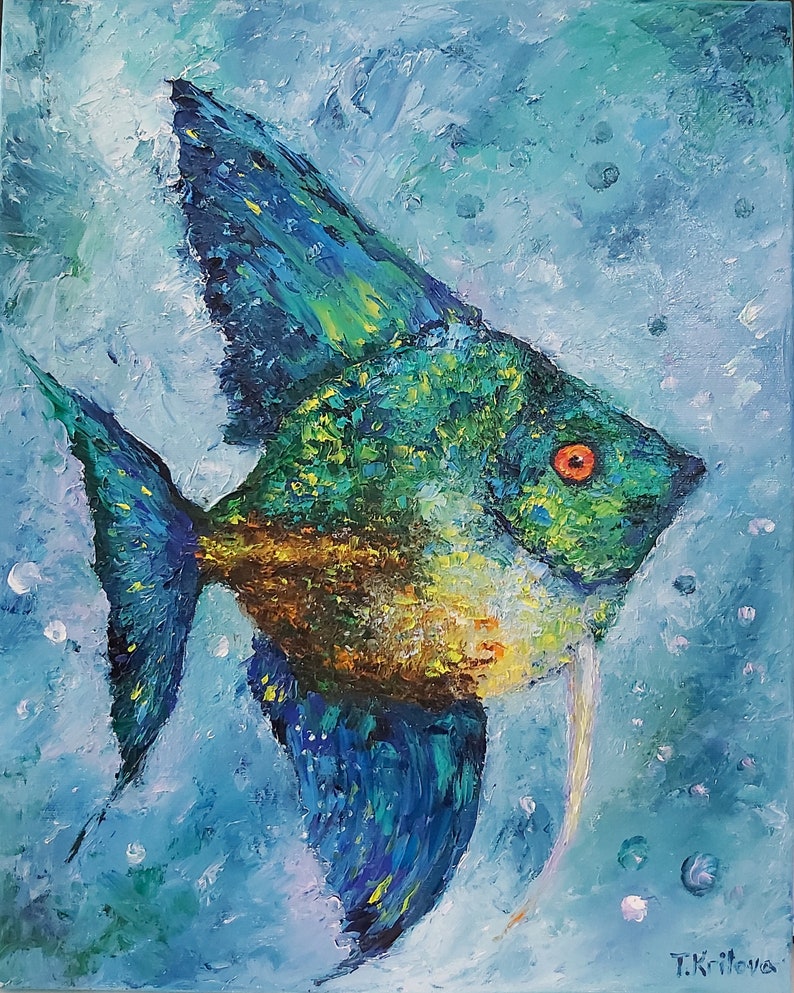 Fish.original Art.oil on Canvas.impasto Oil Painting.colored Fish ...
