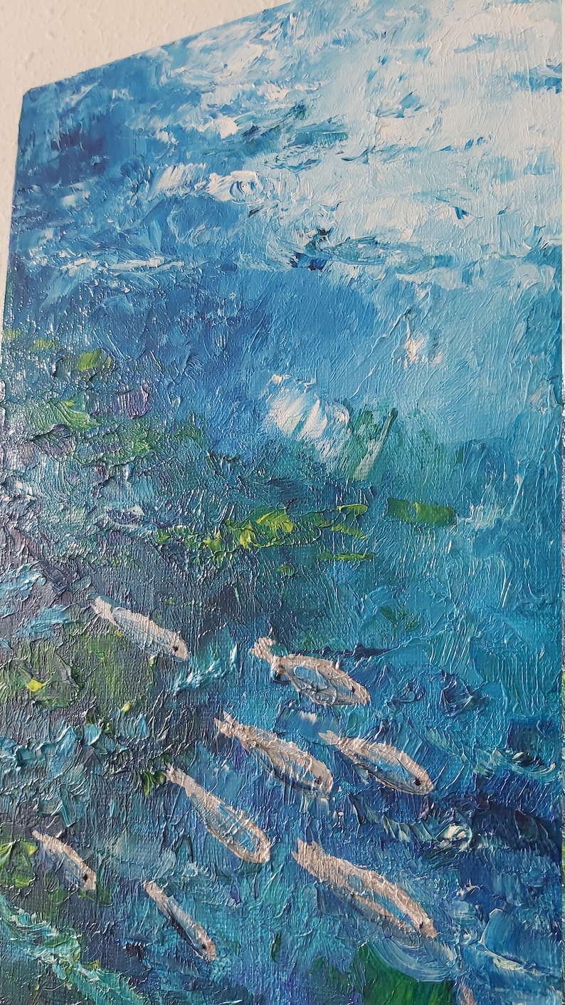 Ocean View Original Art Oil on Canvas Fish Underwater Impasto Painting ...