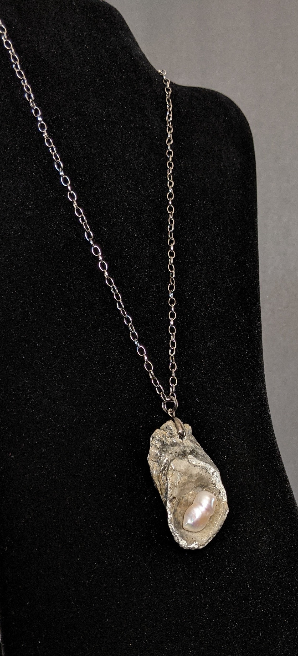 Oyster Shell Necklace, Oyster Shell Pendant, Pearl Necklace, Leather ...