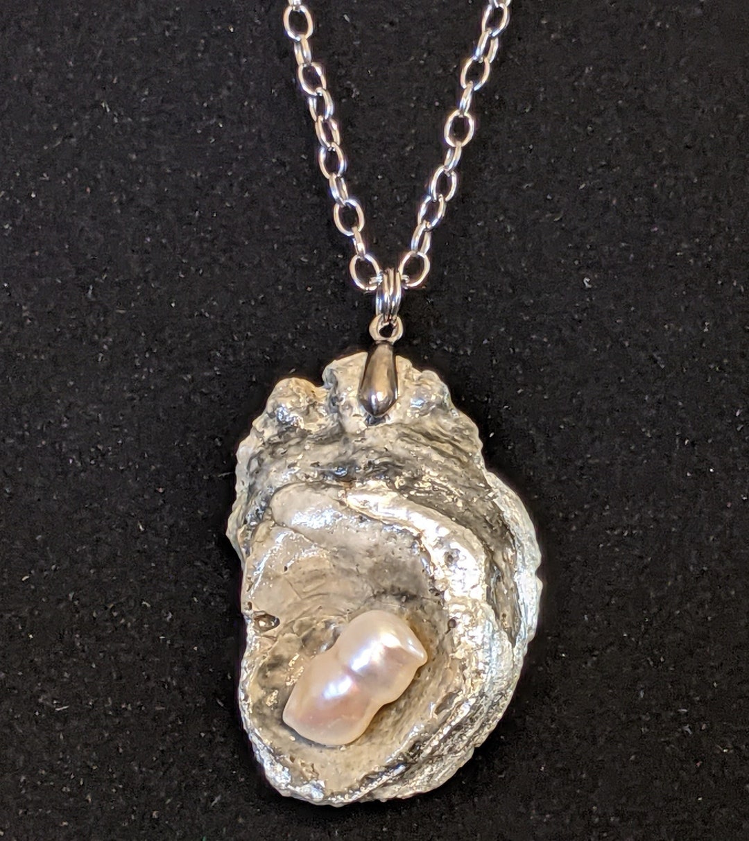 Oyster Shell Necklace, Oyster Shell Pendant, Pearl Necklace, Leather ...