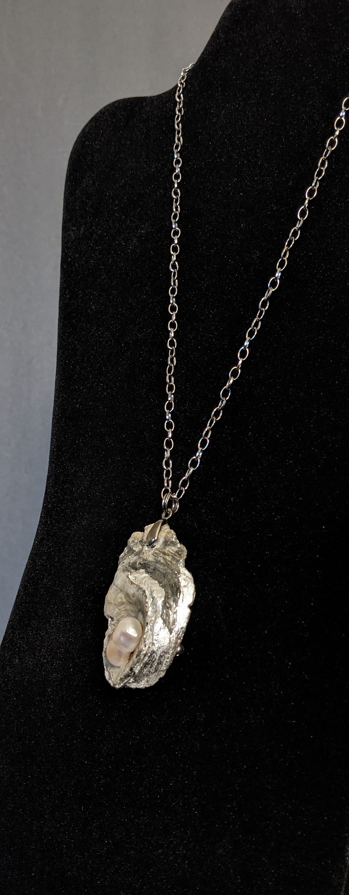 Oyster Shell Necklace, Oyster Shell Pendant, Pearl Necklace, Leather ...