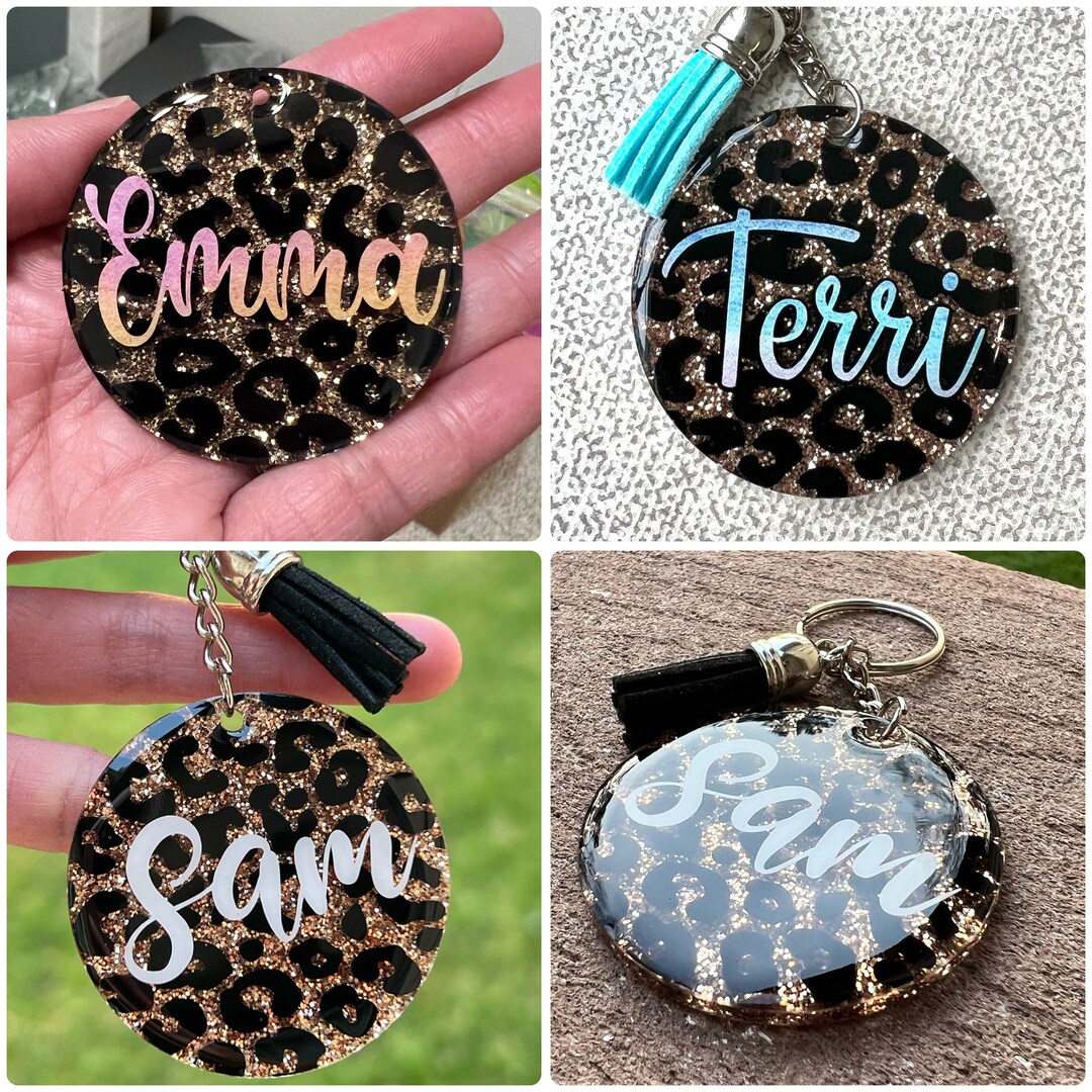 Custom Keychain, Personalized Keychain, Glitter Keychain, Leopard ...