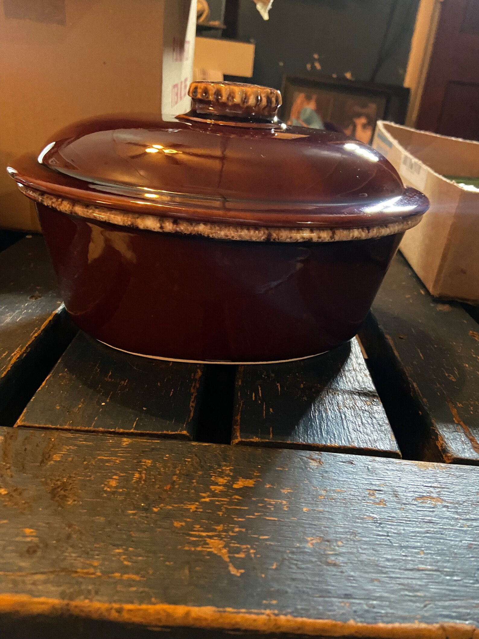 Hull H.P. & Co Oven Proof Oval Casserole Dish W/ Lid Brown Drip Pottery ...