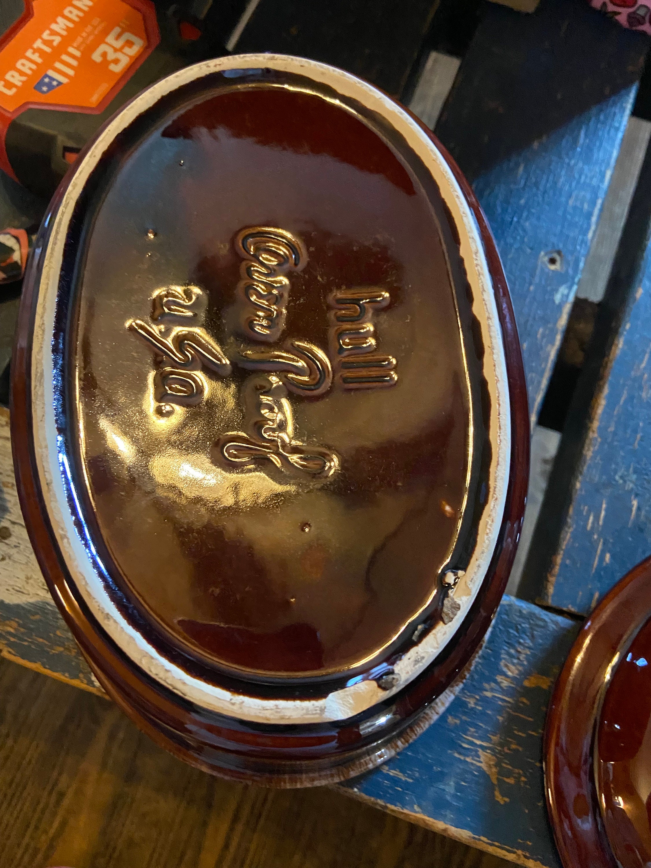 Hull H.P. & Co Oven Proof Oval Casserole Dish W/ Lid Brown Drip Pottery ...