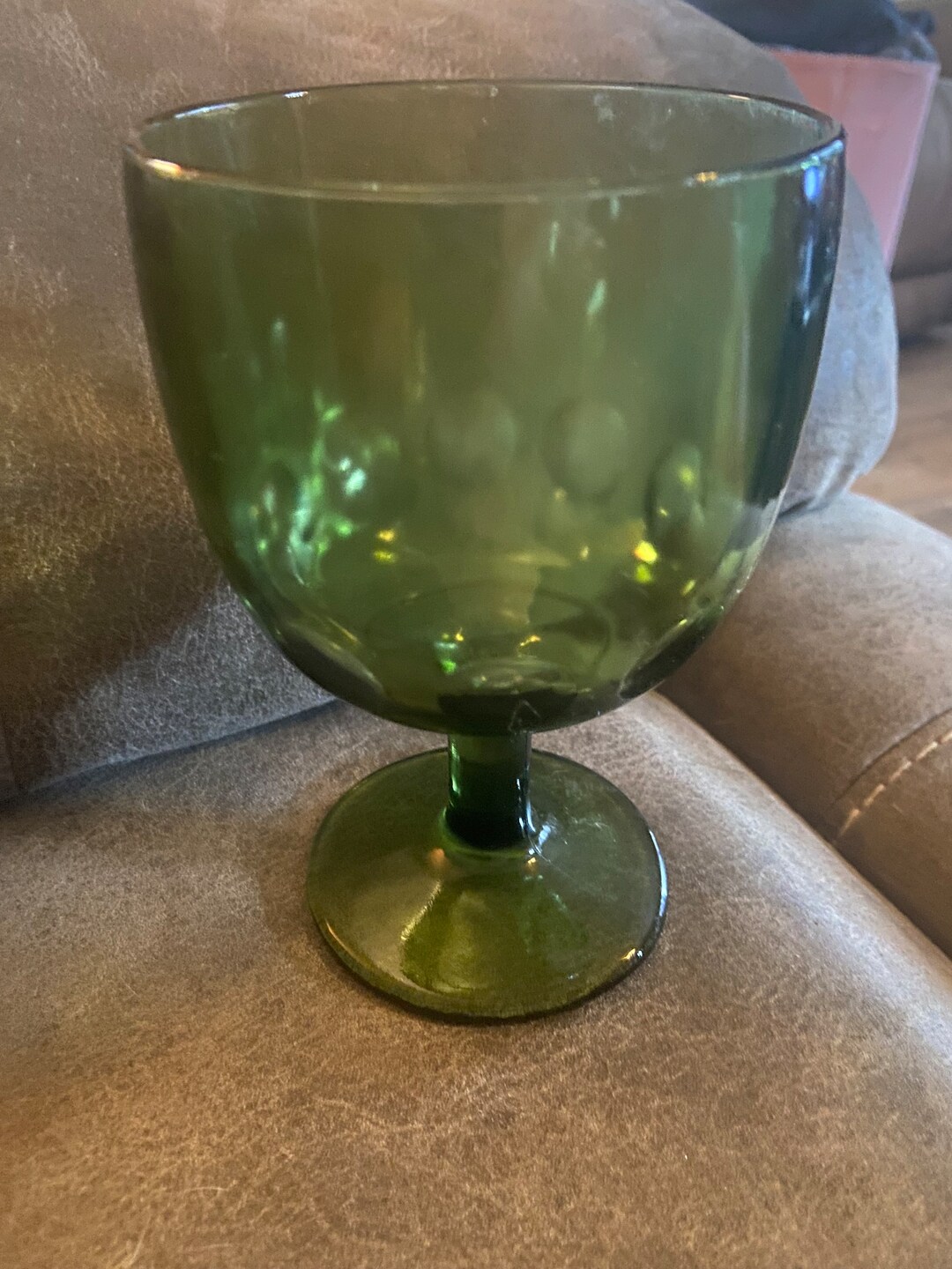 Vintage Thumbprint Green Goblet Water Wine Glass - Etsy