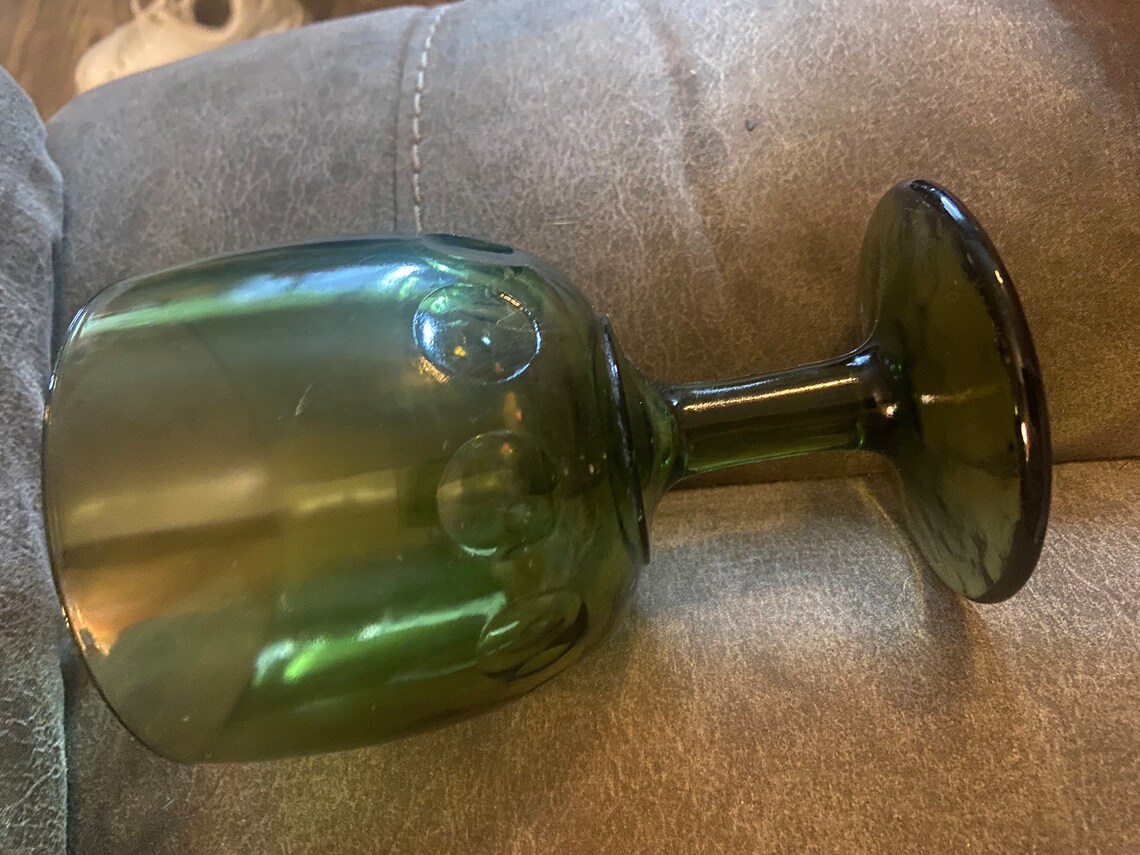 Vintage Thumbprint Green Goblet Water Wine Glass - Etsy
