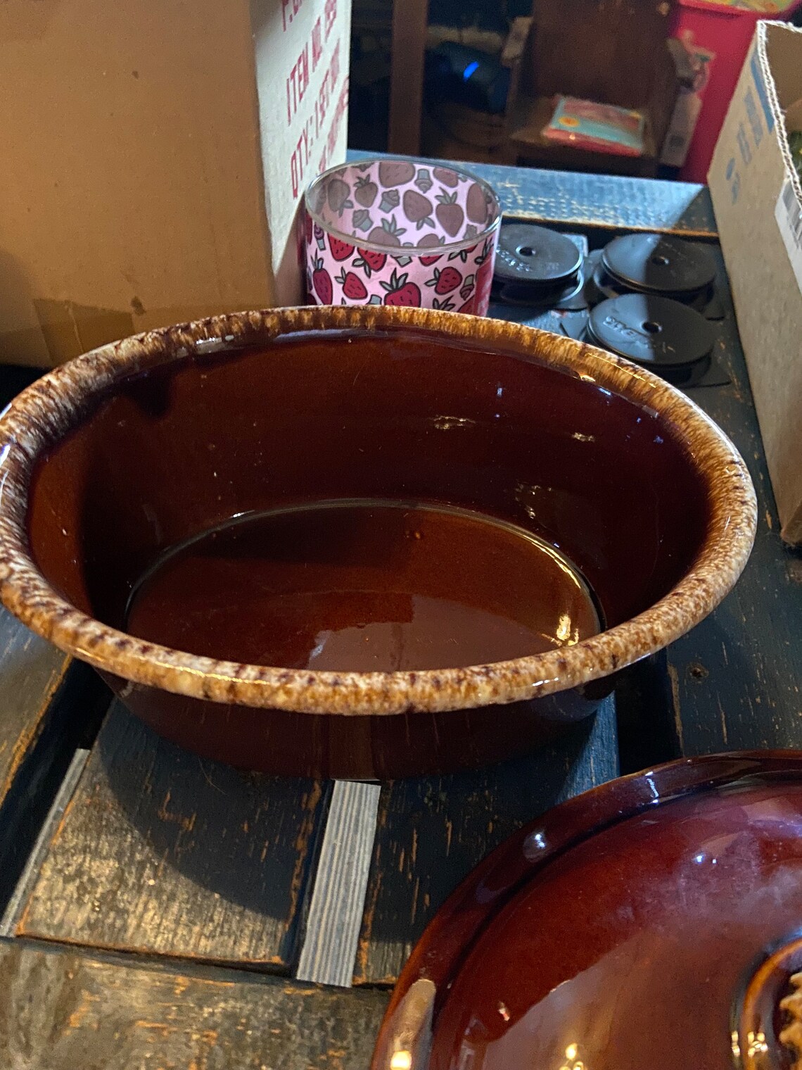 Hull H.P. & Co Oven Proof Oval Casserole Dish W/ Lid Brown Drip Pottery ...