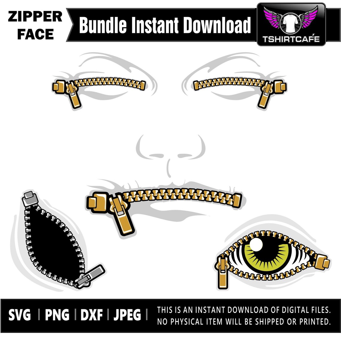 Zipper Facesvgeyesnosemouthinstant | Etsy