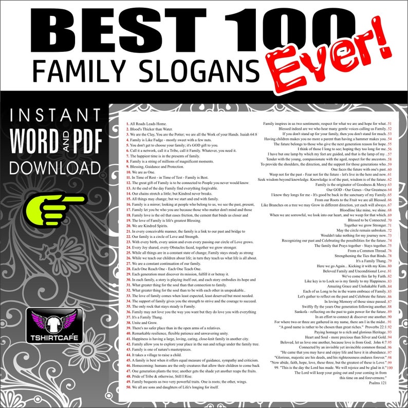 100 Family Reunion Slogans | Word & PDF Download - Etsy