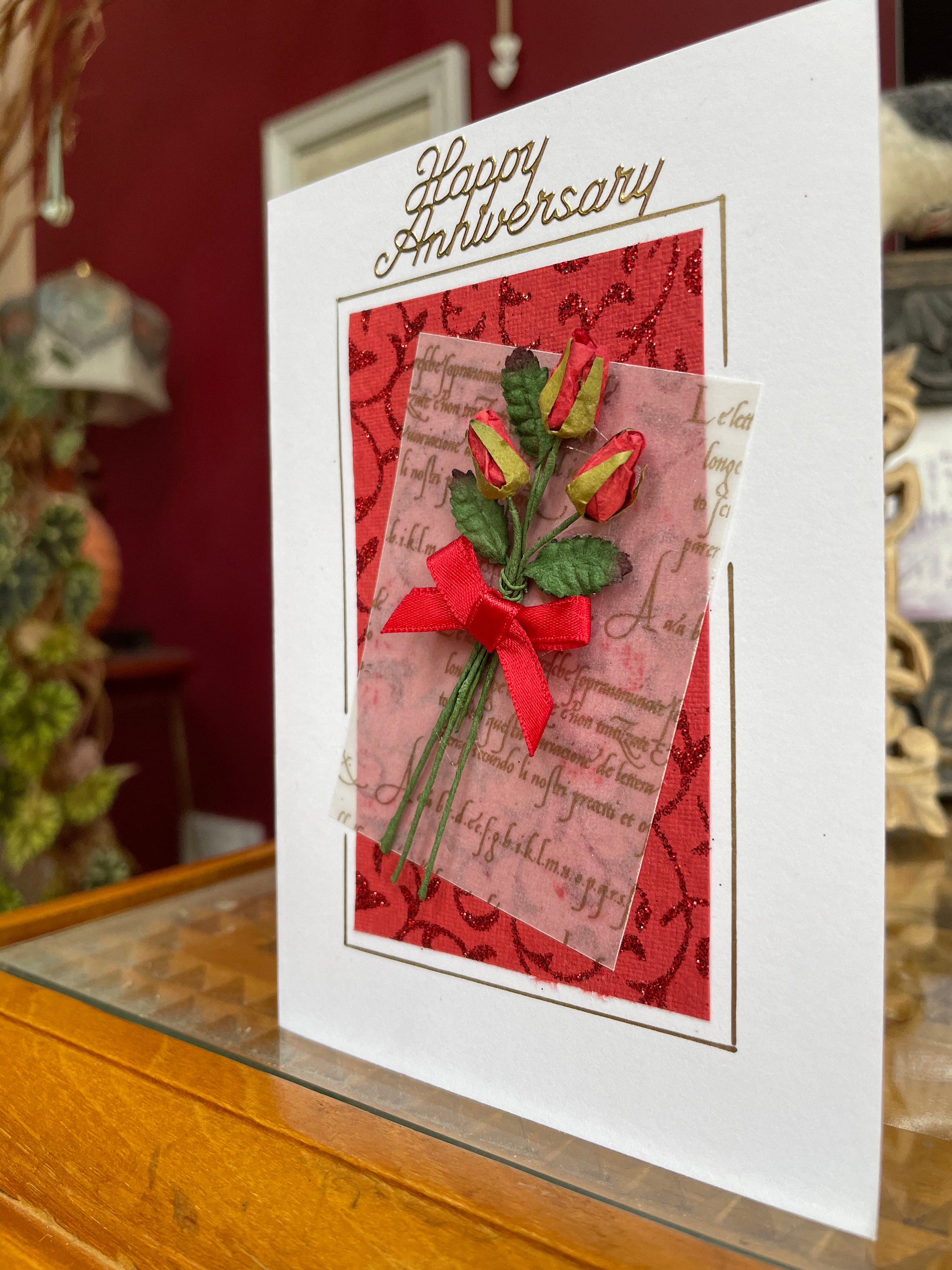 Happy Anniversary Red Rose Bouquet Card Handmade Card - Etsy