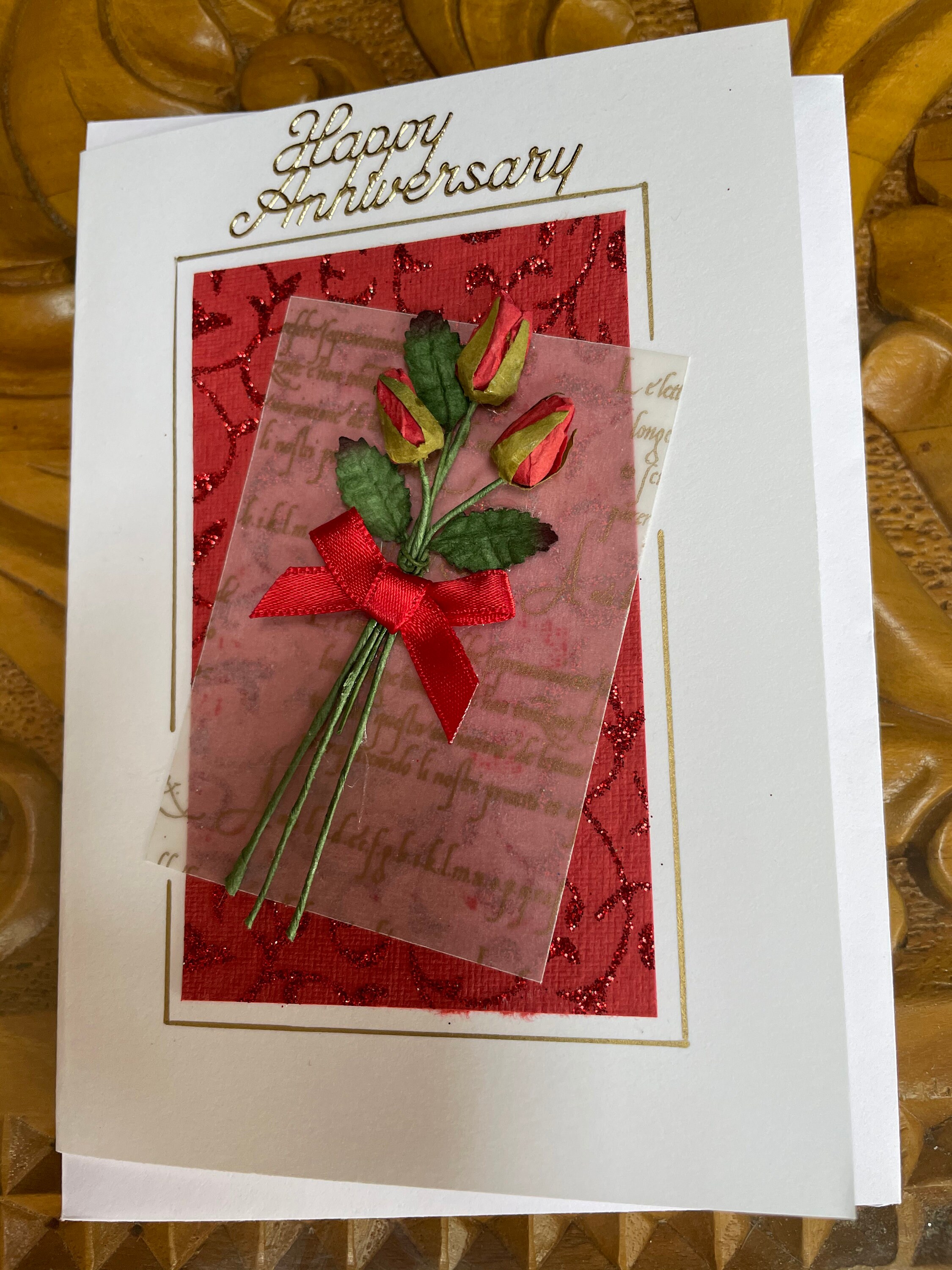 Happy Anniversary Red Rose Bouquet Card Handmade Card - Etsy