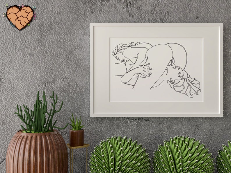 Lesbian Erotic One Line Art Oral Sex Scene Sexy Lesbian Art Etsy