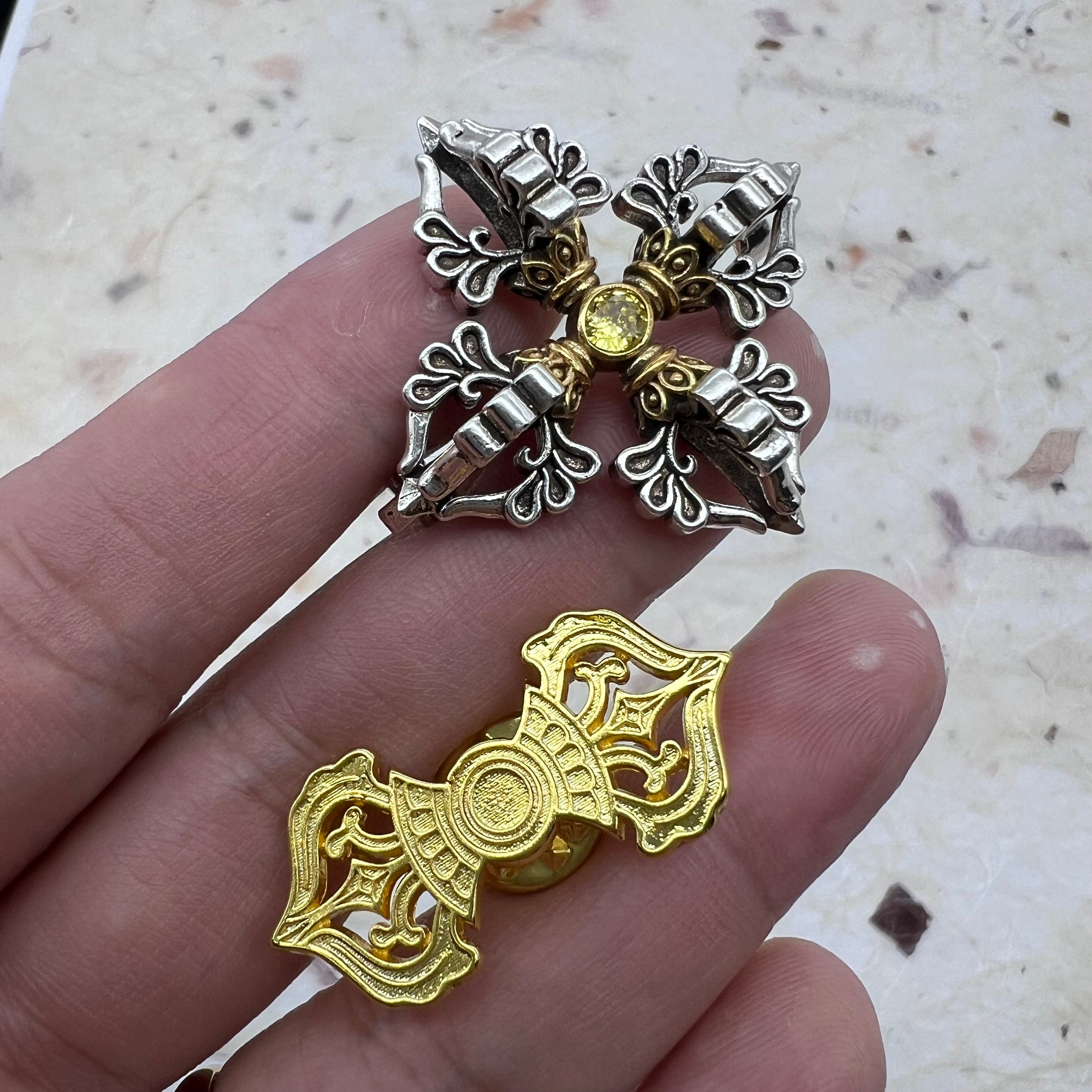 Tibet Tibetan Cross Vajra Badge, Tibetan Double Vajra Cross Pin ...