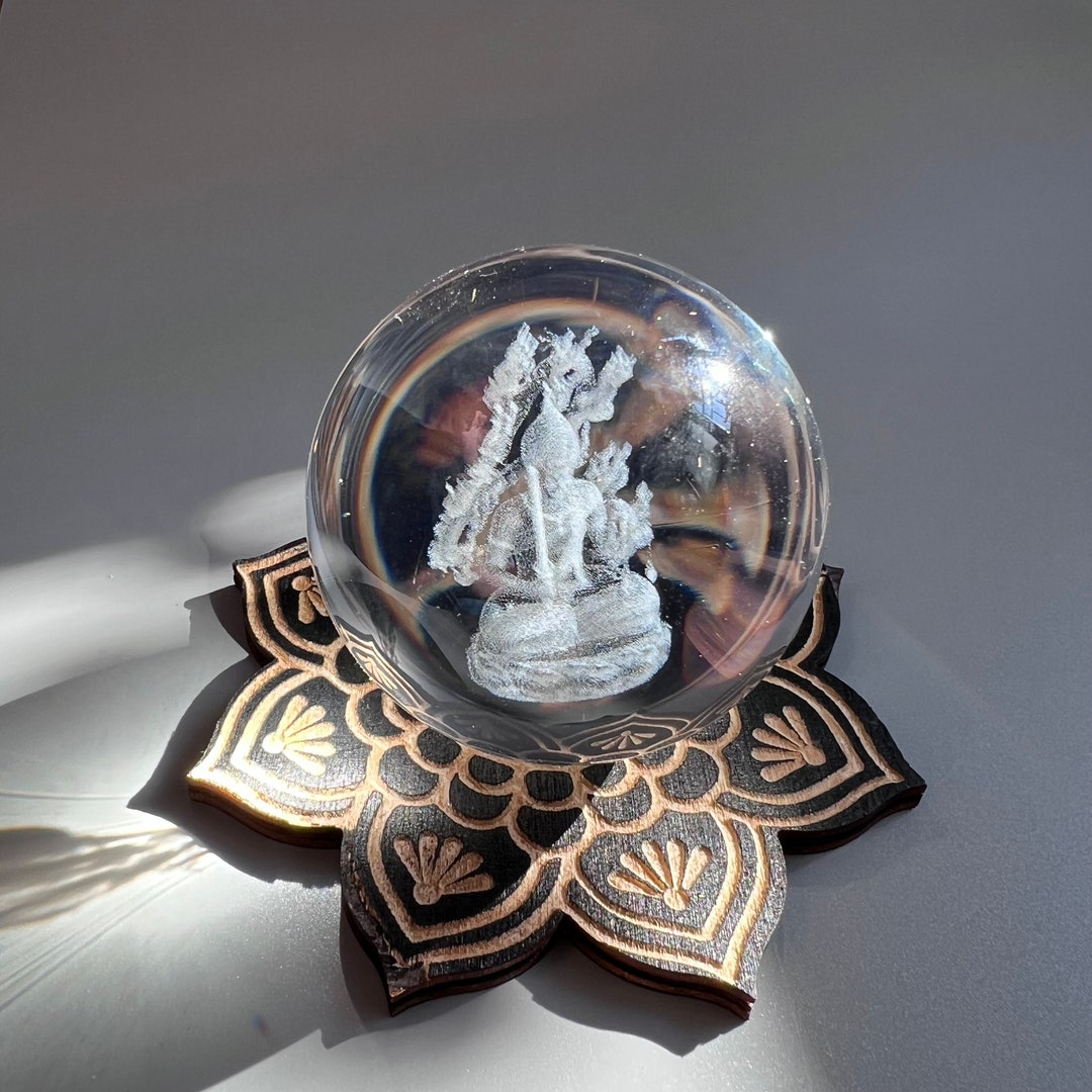 Fudo Myoo Buddhist Statue, Laser Etched Glass Ball, Feng Shui Homedecor ...