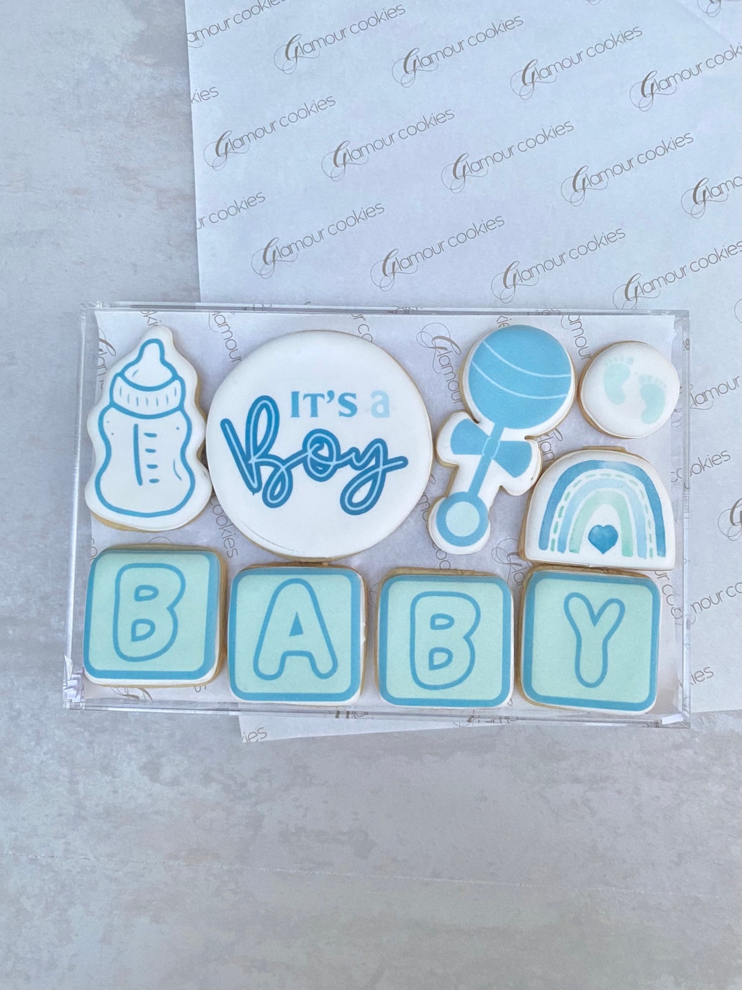 Baby Boy Shower Cookies: Printed Cookies in Acrylic Gift Box - Etsy