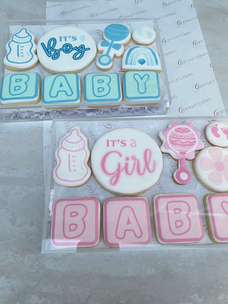 Baby Boy Shower Cookies: Printed Cookies in Acrylic Gift Box - Etsy
