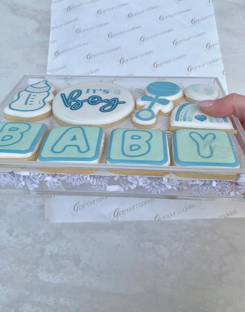 Baby Boy Shower Cookies: Printed Cookies in Acrylic Gift Box - Etsy