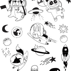 40 Black and Colorful Outer Space Bundle, Celestial Clipart, Astronaut ...