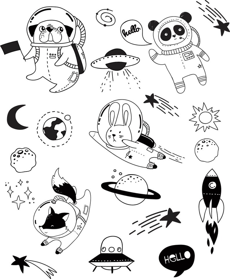 40 Black and Colorful Outer Space Bundle, Celestial Clipart, Astronaut ...