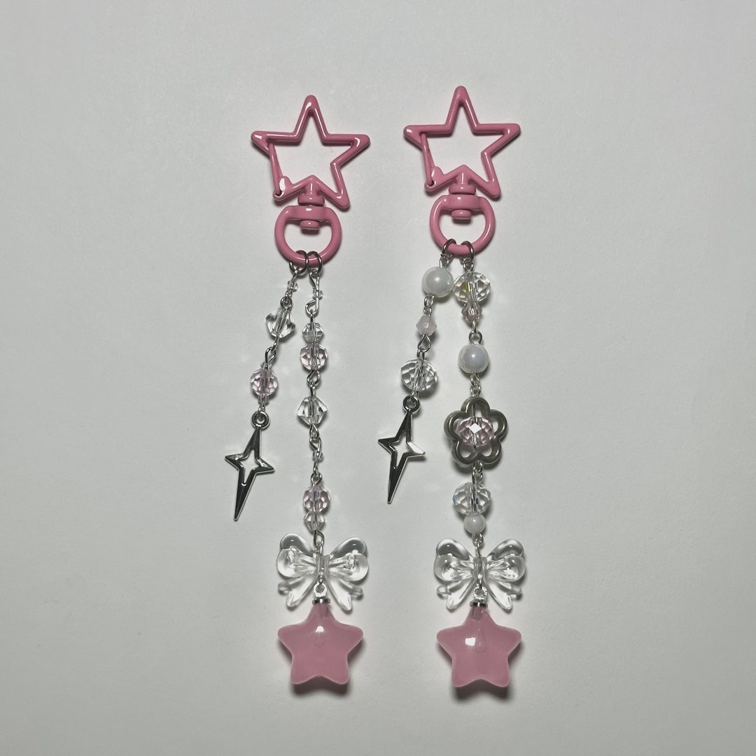 Pink Starry Skies Keychain | Handmade Dangle Beaded Pink Star Chain ...