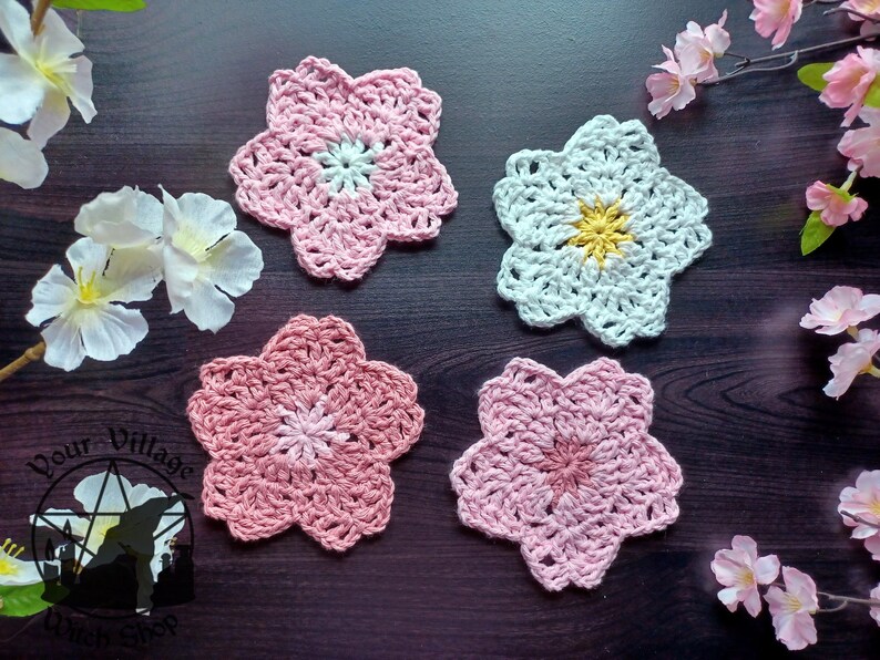 4pc Crochet Sakura Coasters - Etsy