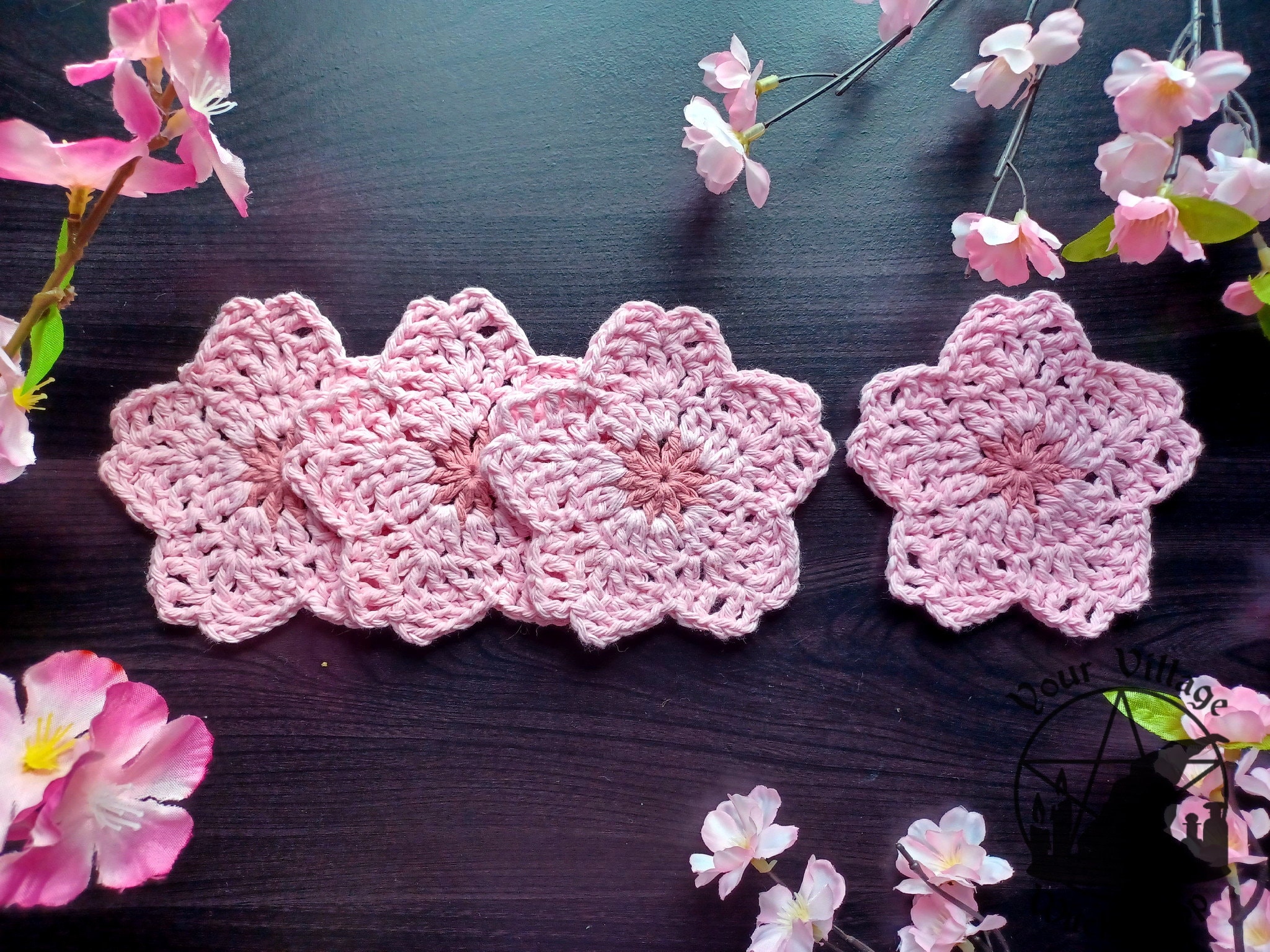4pc Crochet Sakura Coasters - Etsy