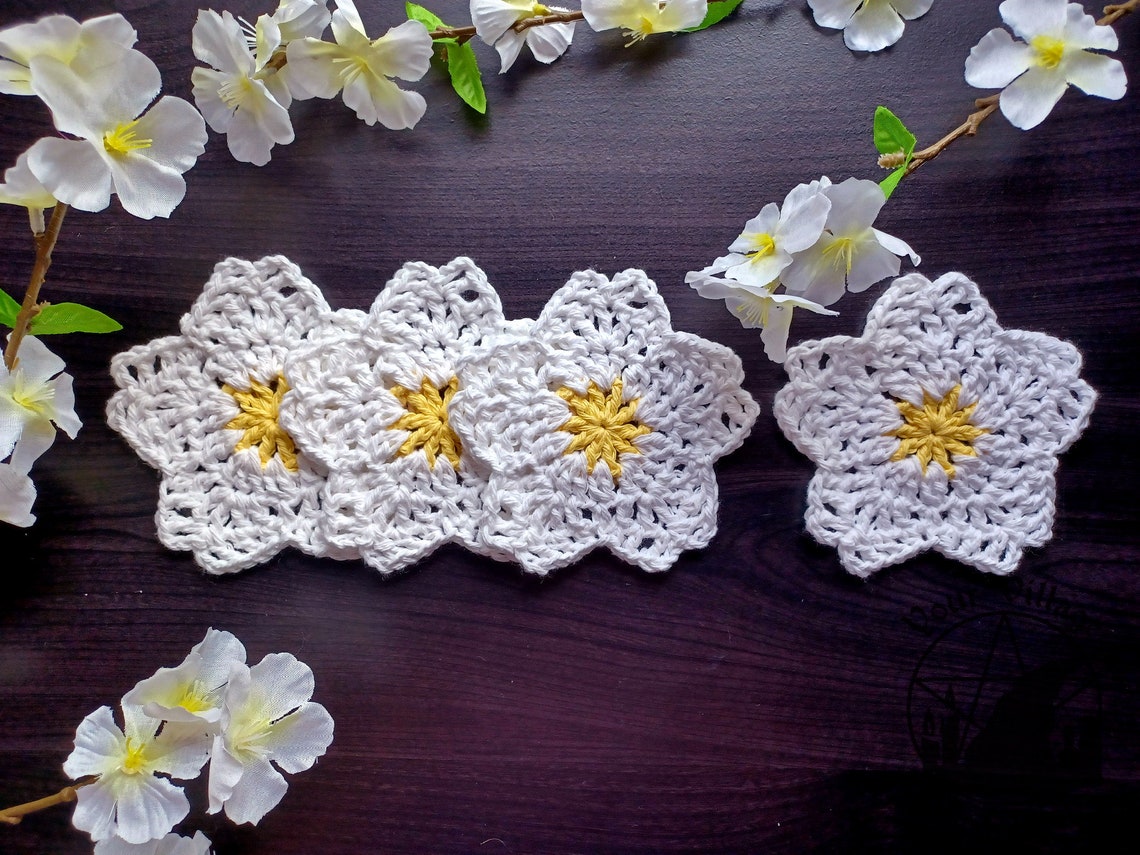 4pc Crochet Sakura Coasters | Etsy