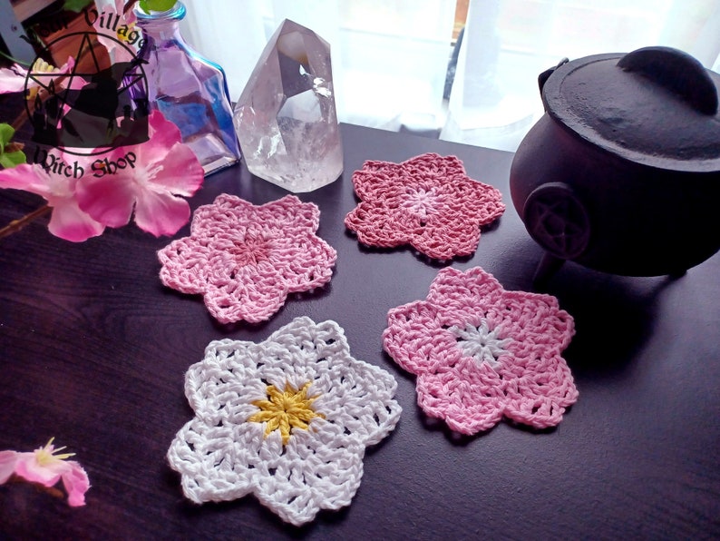 4pc Crochet Sakura Coasters - Etsy