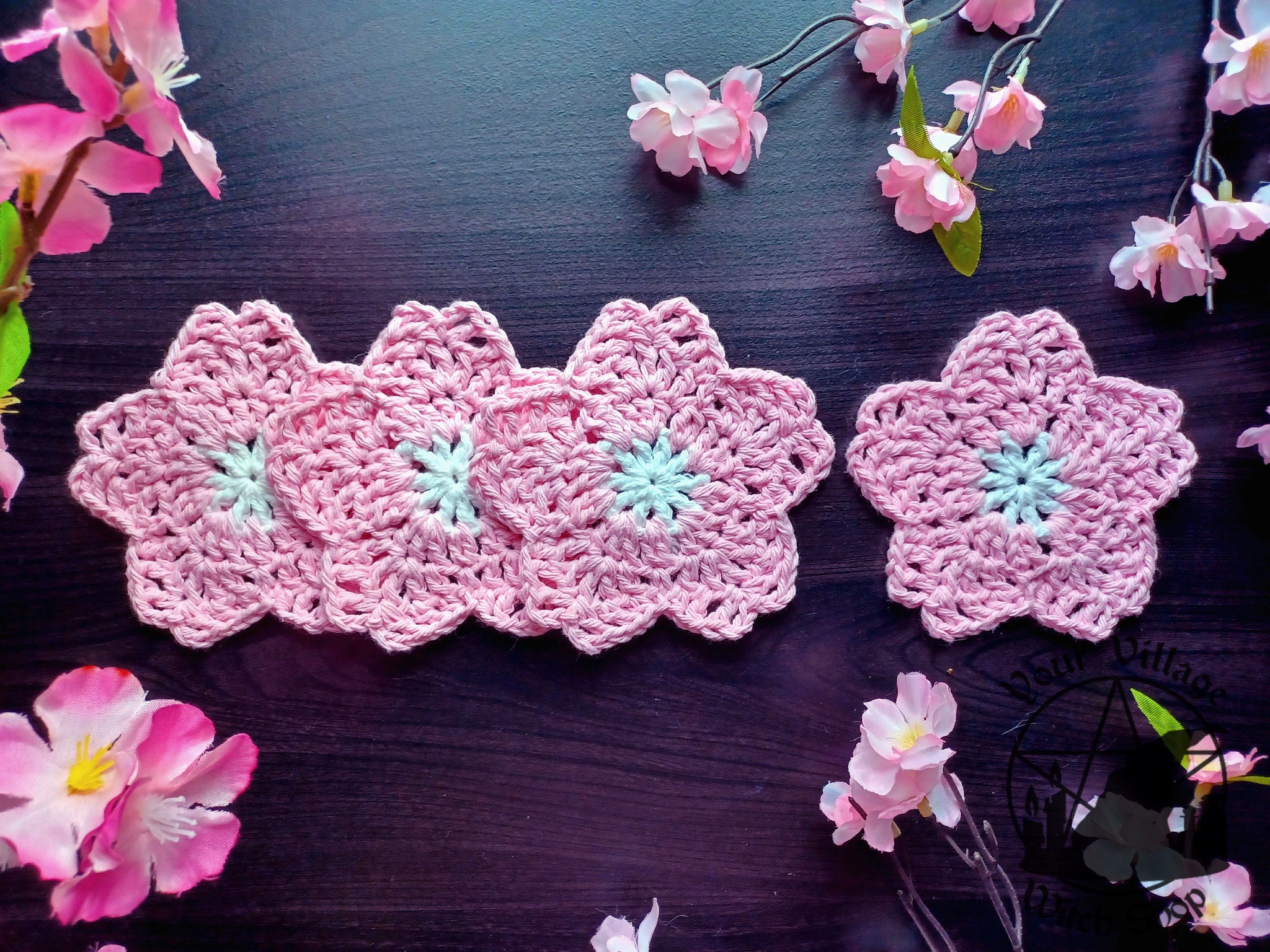 4pc Crochet Sakura Coasters - Etsy