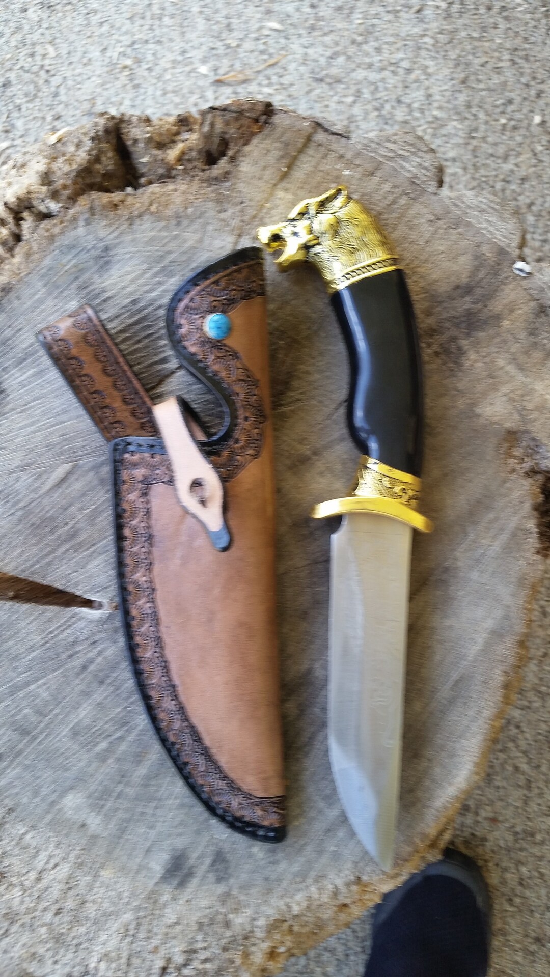 Wolf-head Handle Fixed Blade Knife and Custom Sheath - Etsy