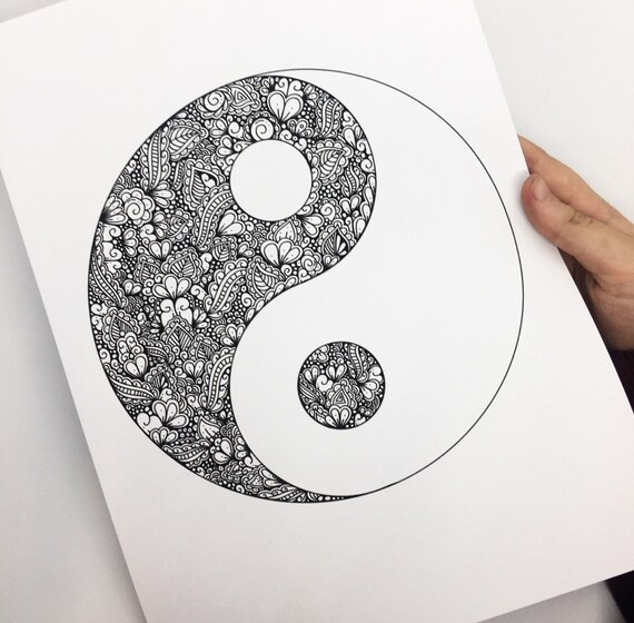 Yin Yang Print Zen Tangle Art Calming Wall Art Yoga - Etsy