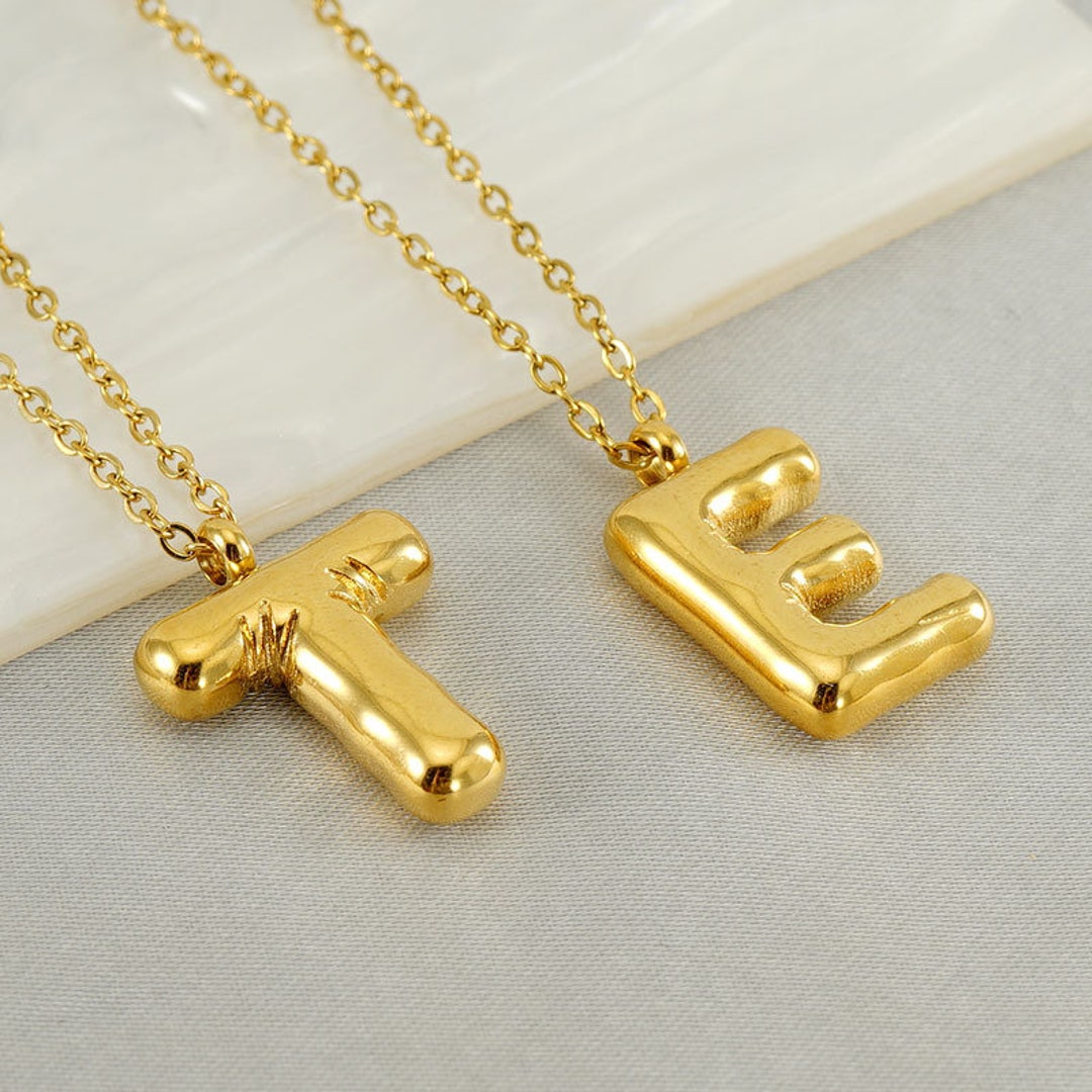 Puffy Letter Necklace. 18k Gold Puffy Letter Necklace. Silver Letter ...
