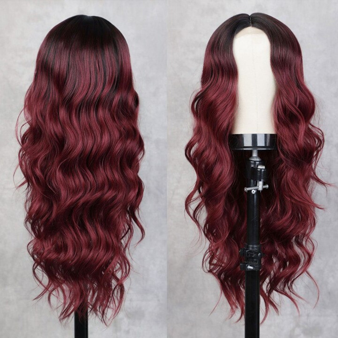 Burgundy Ombre Wine Red Curly Synthetic Wig 26 Natural - Etsy