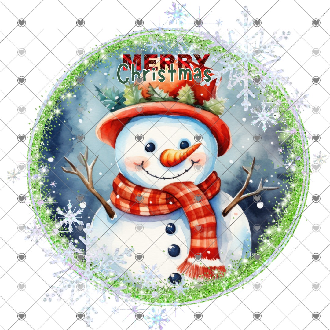 Snowman Round Png Design, Merry Christmas, Glittery Border, 2 Versions ...