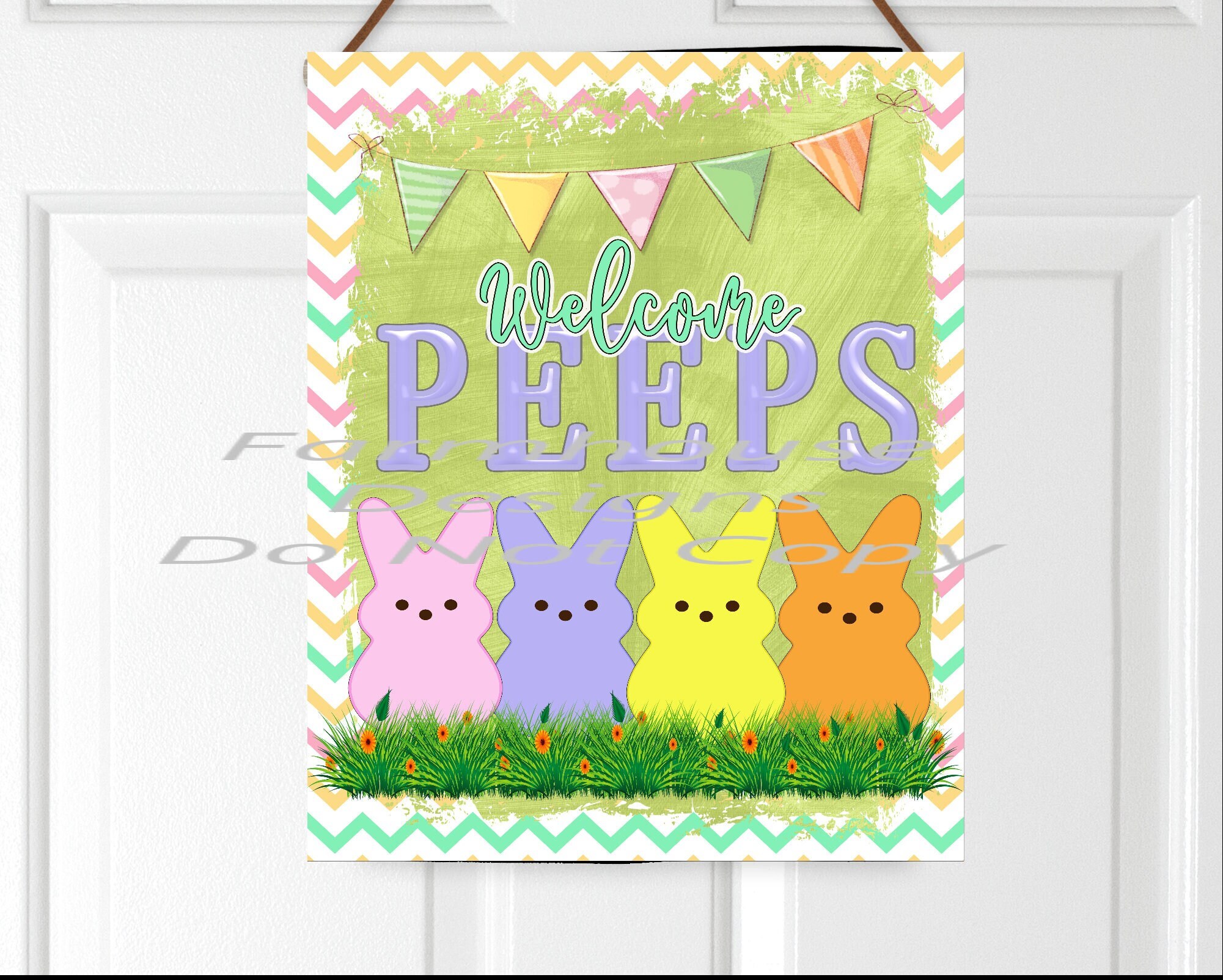 Welcome Peeps, Bunnies, Easter Sign ,welcome Sign, Large Door Hanger ...
