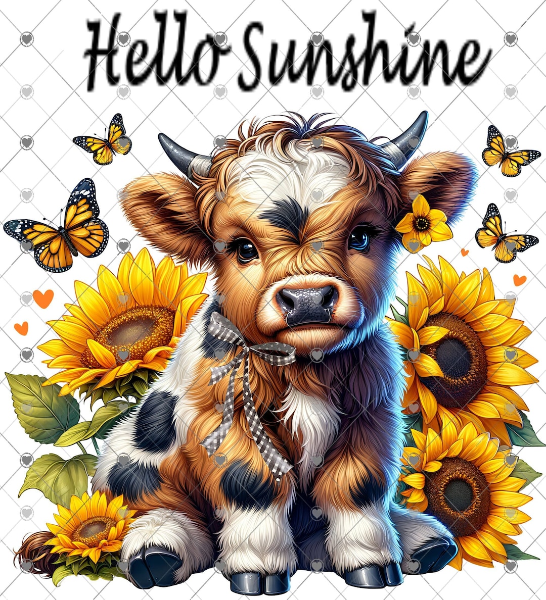 Baby Highland Cow, Hello Sunshine, Sunflowers Sublimation Print, Design ...