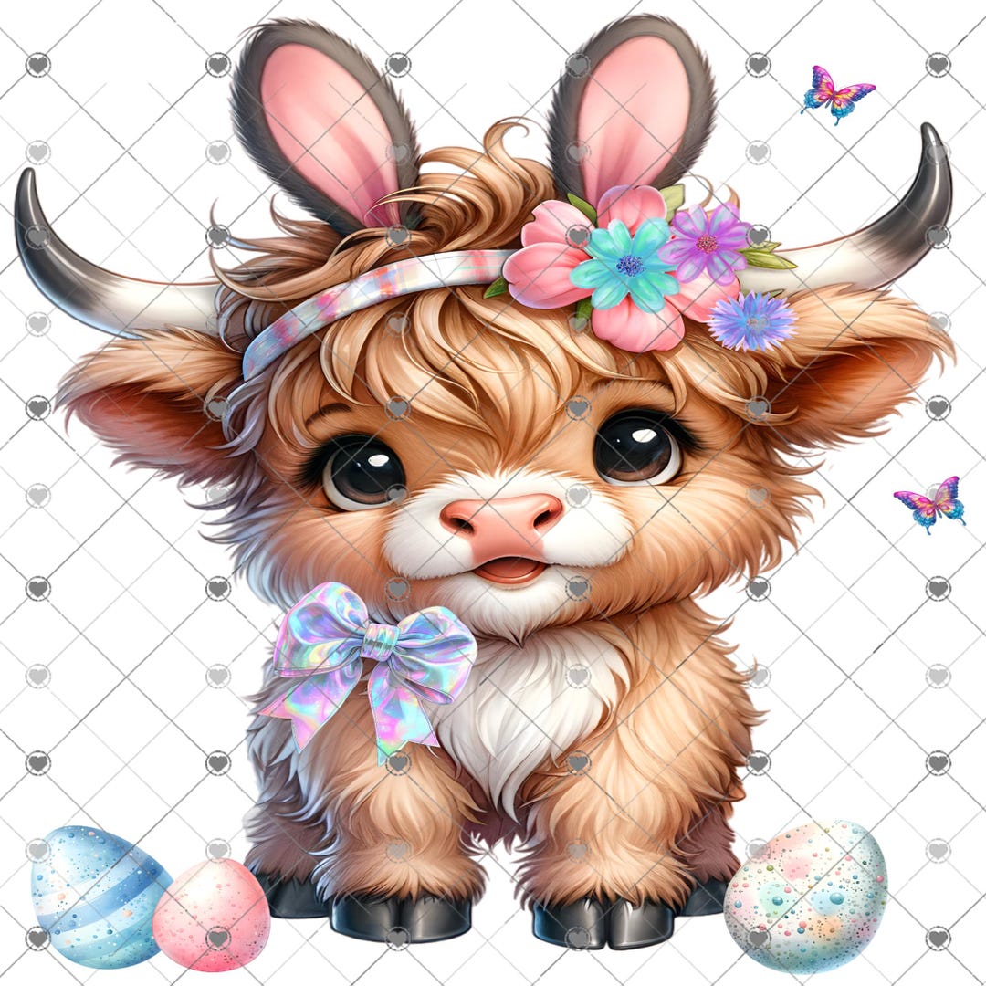 Highland Cow With Bunny Ears, Easter, Spring Sublimation Print, Design ...