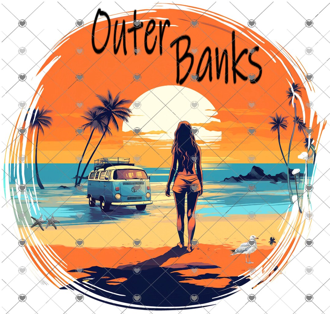 Outer Banks, Pogue Life, Vintage Van, Sunset Scene, Summer Design ...