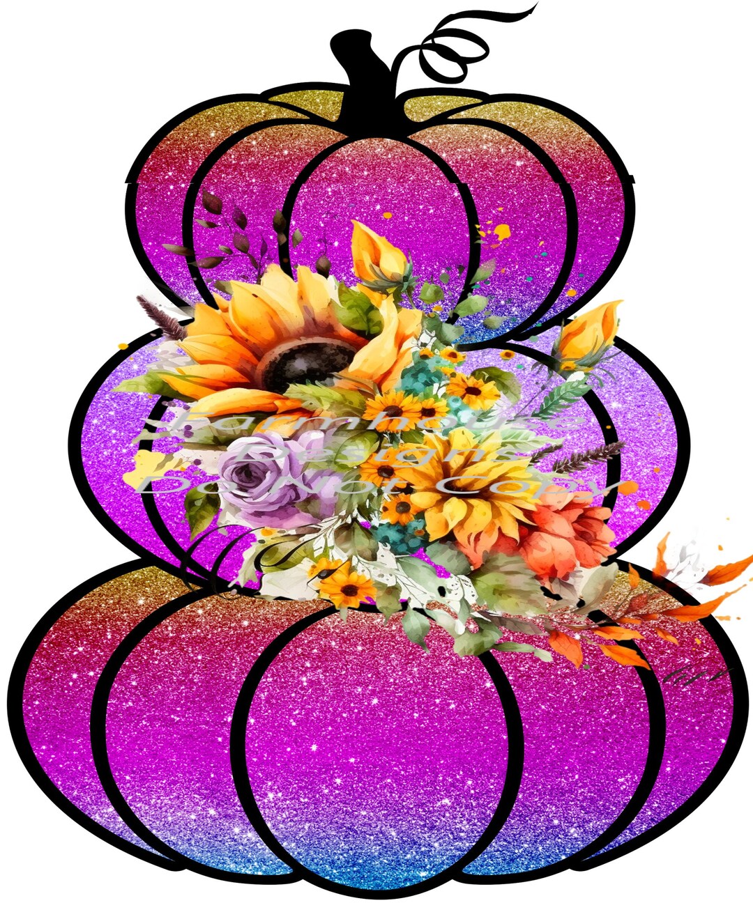 Glittered Pumpkins, Bright Colors, Pumpkin Stack With Fall Flowers ...