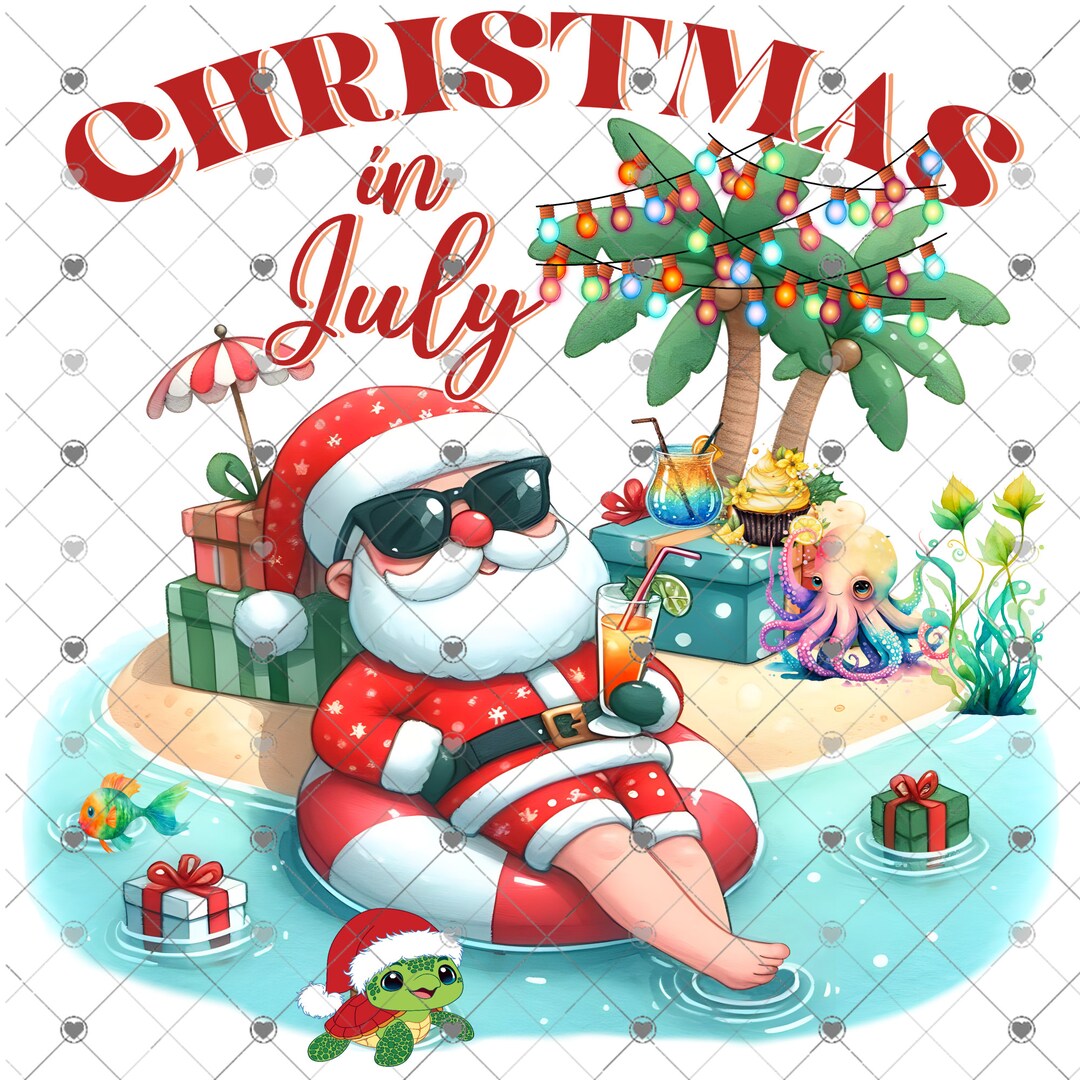 Christmas in July, Beach Santa on a Floaty, Digital Download, Shirt ...