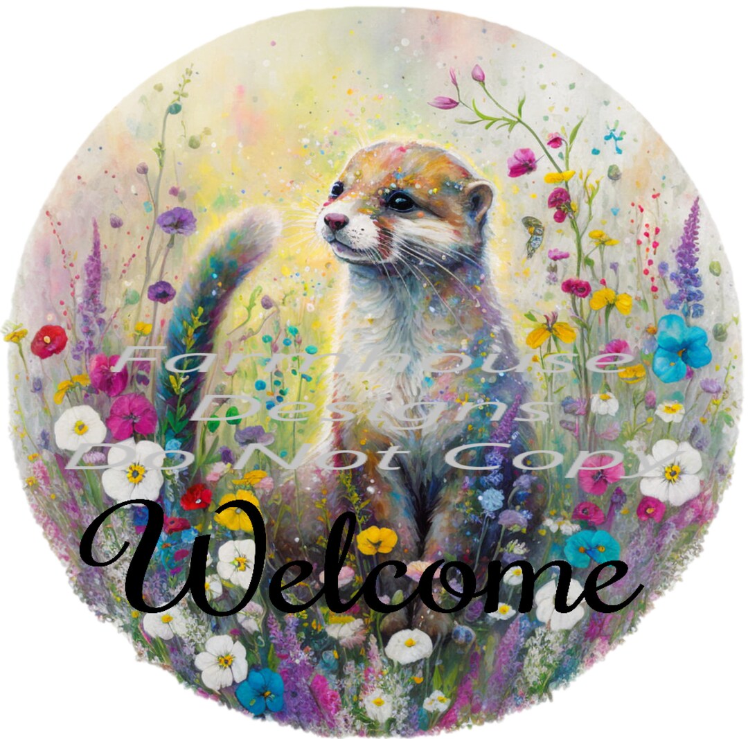 Otter and Wildflowers Welcome Sign, Watercolor Print, Png Design, Funny ...