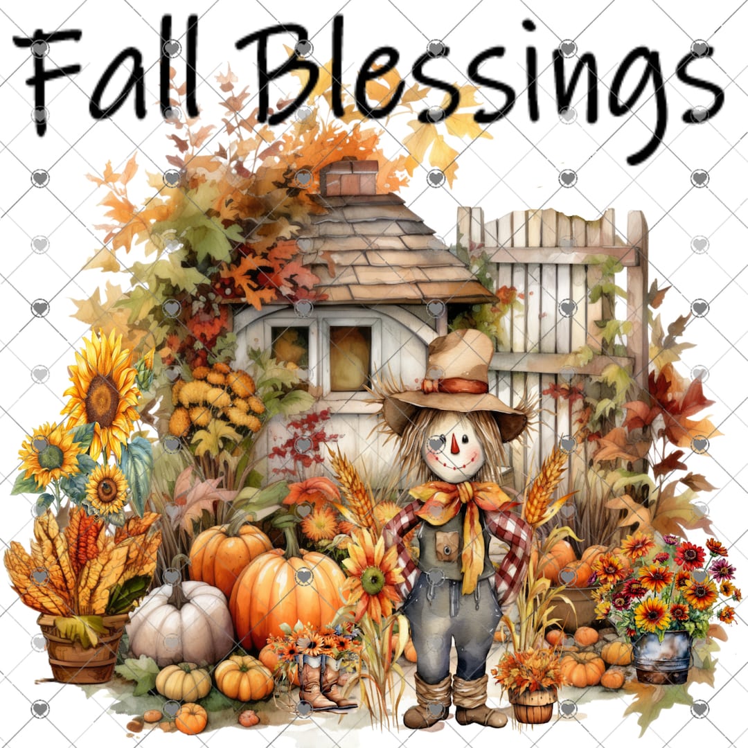 Fall Blessings, Beautiful Fall Flowers and Pumpkins Scene, 2 Versions ...