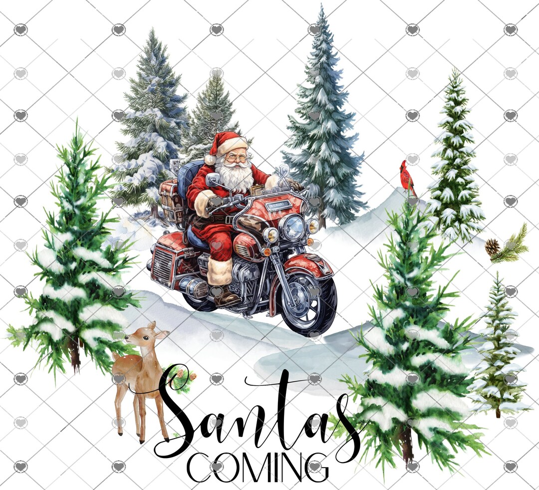 Santa's Coming on a Motorcycle, Santa Clause, Nature Snow Scene ...