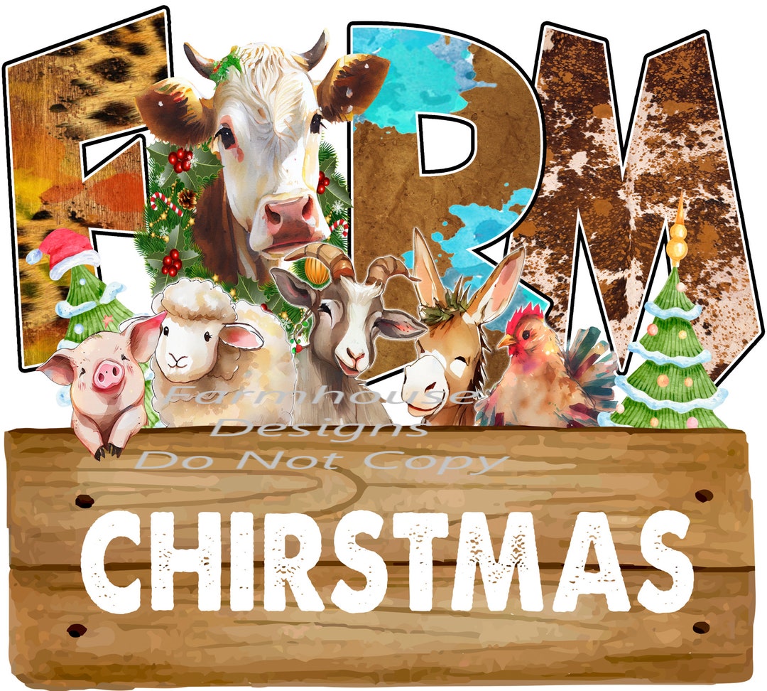 Farm Christmas, Barnyard Animals Christmas Design, Digital Download ...