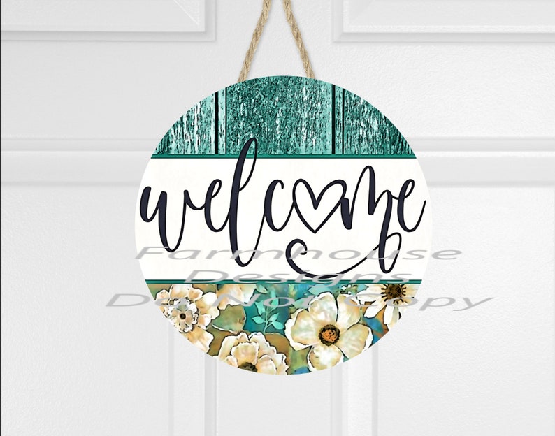 Welcome, Floral Door Sign, Spring Sign, Welcome Sign, Round Door Decor ...